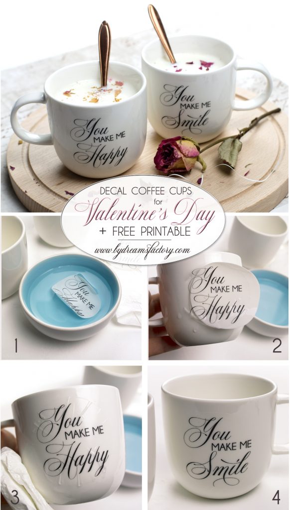 DIY Decal coffee cups for Valentine's Day + free printable