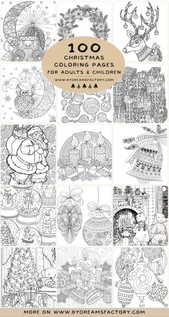 100 Christmas Coloring Pages For Adults and Children - Dreams Factory