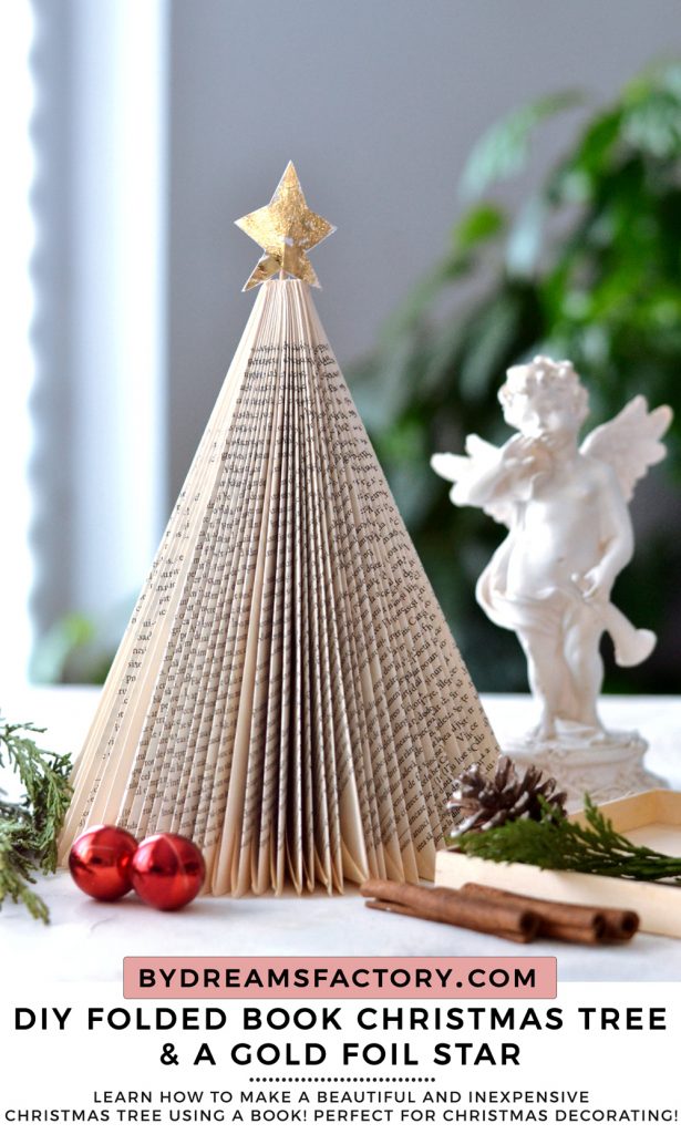 DIY Folded Book Christmas Tree with gold foil star - Dreams Factory